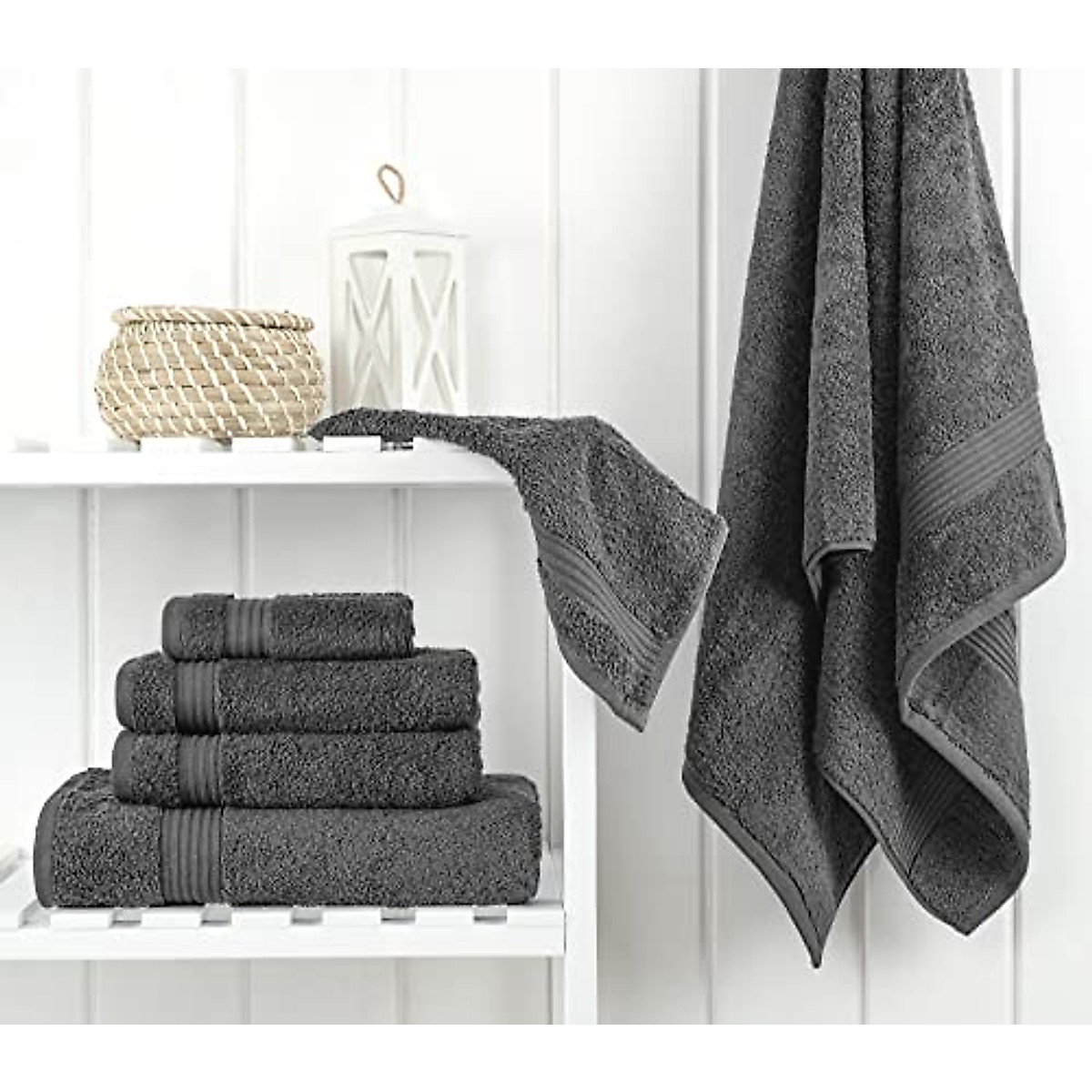 Cotton Paradise 6 Piece Towel Set, 100% Turkish Cotton Soft Absorbent Towels for Bathroom, 2 Bath Towels 2 Hand Towels 2 Washcloths, Gray Towel Set