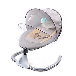 TFCFL Baby Swings for Infants, Foldable Infant Swing Chair Baby Bouncer 4-Speeds with Music Speaker, Remote Control, Netting, Hanging Toys, Seat Cover, Pillow or 0-12 Months Newborn Babies (Gray)
