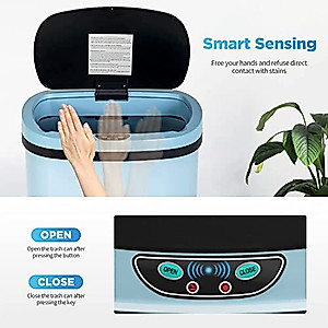 13 Gallon 50 Liter Garbage Can Kitchen Trash Can with Lid Automatic Sensor Touch Free Stainless Steel Waste Bin for Bathroom Bedroom Home Office (Blue)