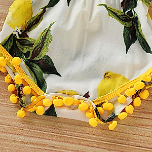 BOEBNOZCV Newborn Baby Girl Shoulder Girdle Pompom Tassel Romper Bodysuit Outfits Sleeveless Summer Lemon Sunsuit Clothes (Lemon, 0-6 Months)