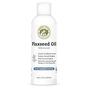 Wholistic Pet Organics Flaxseed Oil for Dogs - 16 Oz - Omega 3 Supplement for Dog Itchy Skin, Dry Skin Relief & Shedding - Skin & Coat Vitamins