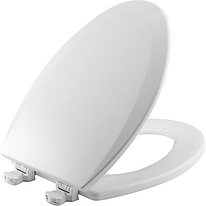 Bemis 1500EC 000 Toilet Seat with Easy Clean & Change Hinges, Elongated, Durable Enameled Wood, White