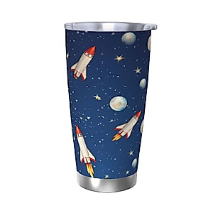 EKPRAVDKTF Rocket In Space 20oz Insulated Stainless Steel Tumbler With Lids And Straws, Double Wall Vacuum Travel Coffee Mug, Thermal Cup For Cold & Hot Drinks, Reusable Metal Straw & Brush