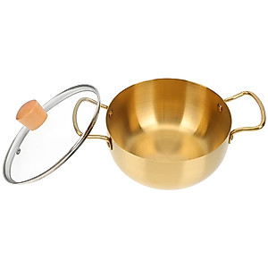 YARDWE 1 Set Ramen Pot Double Handle Milk Pot Instant Cooker Butter Melting Pot Hot Pot Korean Ramen Soup Pot with Lid Noodle Cooking Pot Stainless Steel Outdoor Casserole