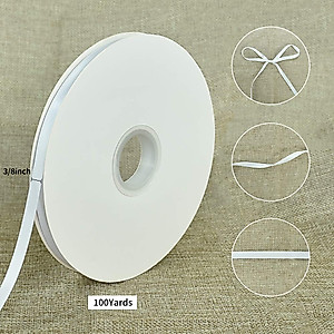 TONIFUL 3/8 Inch x 100yds White Satin Ribbon Thin Solid Fabric Ribbons Roll for Gift Wrapping Invitation Floral Hair Balloons Craft Sewing Party Wedding Popsicles Decoration Valentine's Day Bouquet