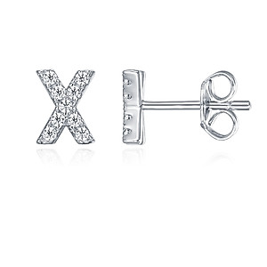PAVOI 925 Sterling Silver CZ Simulated Diamond Stud Earrings Fashion Alphabet Letter Initial Earrings - X