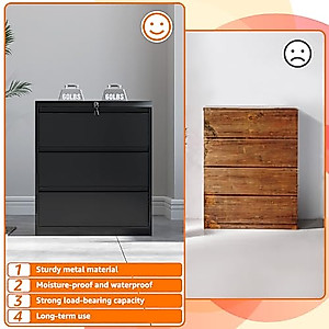 METAN 3 Drawer Metal Lateral File Cabinet for Home Office, Large Deep Metal File Cabinet with Lock, 35.43 Inches Wide for Letter/Legal A4 Size, Assembly Required, Black