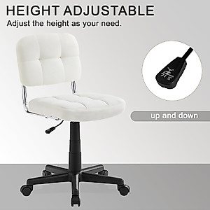 VECELO Modern Armless Home Office Desk Chair, 360°Rolling Swivel Adjustable Height for Make Up/Bed Room/Small Space, Linen Fabric, White