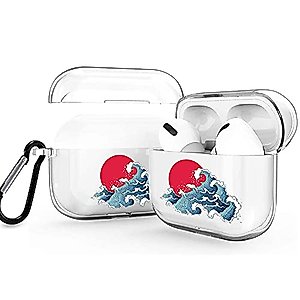 LALAPOPO for Airpods Pro Case Wave, Cute Clear Protective Soft TPU Cover for Apple Airpods Pro with Keychain, Kawaii Fun Cases for Girls Kids Teens Air pods