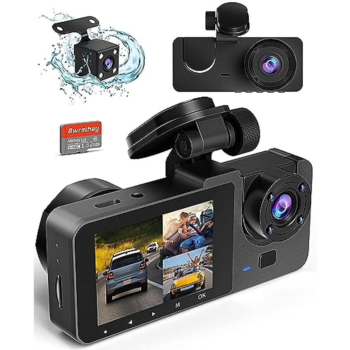 Dash Camera for Cars,4K Car Camera Full HD Dash Cam Front Rear with Free 32GB SD Card,Built-in Super Night Vision,2.0'' IPS Screen,WDR, 24H Parking Mode, Loop Recording