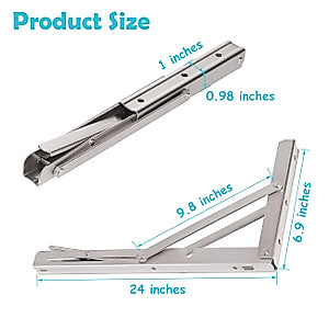 CLT 24'' Folding Shelf Brackets Max. Load 550 lb, Heavy Duty Stainless Steel DIY Wall Mounted Shelf Bracket Space Saving for Table Work Bench, Pack of 2