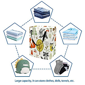 Forest Animals Print Collapsible Laundry Hamper, 60L Waterproof Laundry Baskets Washing Bin Clothes Toys Storage for Dorm Bathroom Bedroom