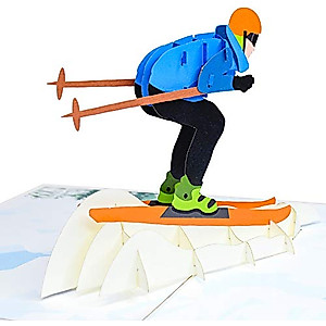 PopLife Mountain Skier 3D Pop Up Greeting Card - Birthday Card for Ski Bums and Snow Lovers, Retirement Gift for Boss, Sports Downhill Skiing - for Husband, for Boyfriend, for Son