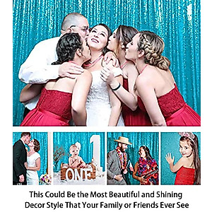 ShinyBeauty Sequin Backdrop-Curtain-5FTx10FT-Turquoise-Sequins Fabric Photo Booth Backgrounds 10FT Glitter Backdrops for Happy Birthday Aqua Blue Photography Backdrop Background