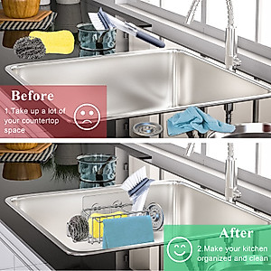 Geekboy 5-in-1 Sponge Holder for Kitchen Sink, Adhesive Kitchen Sink Caddy Organizer, SUS304 Stainless Steel Rust Proof, No Drilling with 2 Strong Suction Cups
