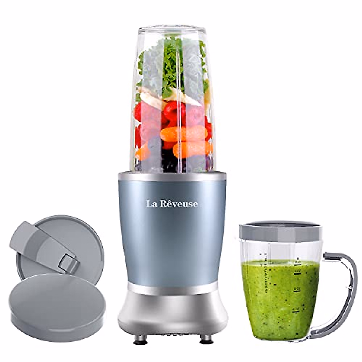 La Reveuse Personal Size Blender 250 Watts Power for Shakes Smoothies Seasonings Sauces with 1 Piece 15 oz Cup,1 Piece 10 oz Mug,BPA Free (Pearl Blue)