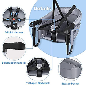 GINSER Hook On Chair, Clip On High Chair for Babies and Toddlers, Washable Fast Table Chair for Home and Travel, Gray