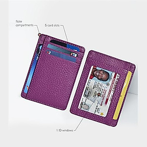 Leather Minimalist Wallet for Men & Women RFID Front Pocket Leather Card Holder Wallets (Fuchsia, Small)
