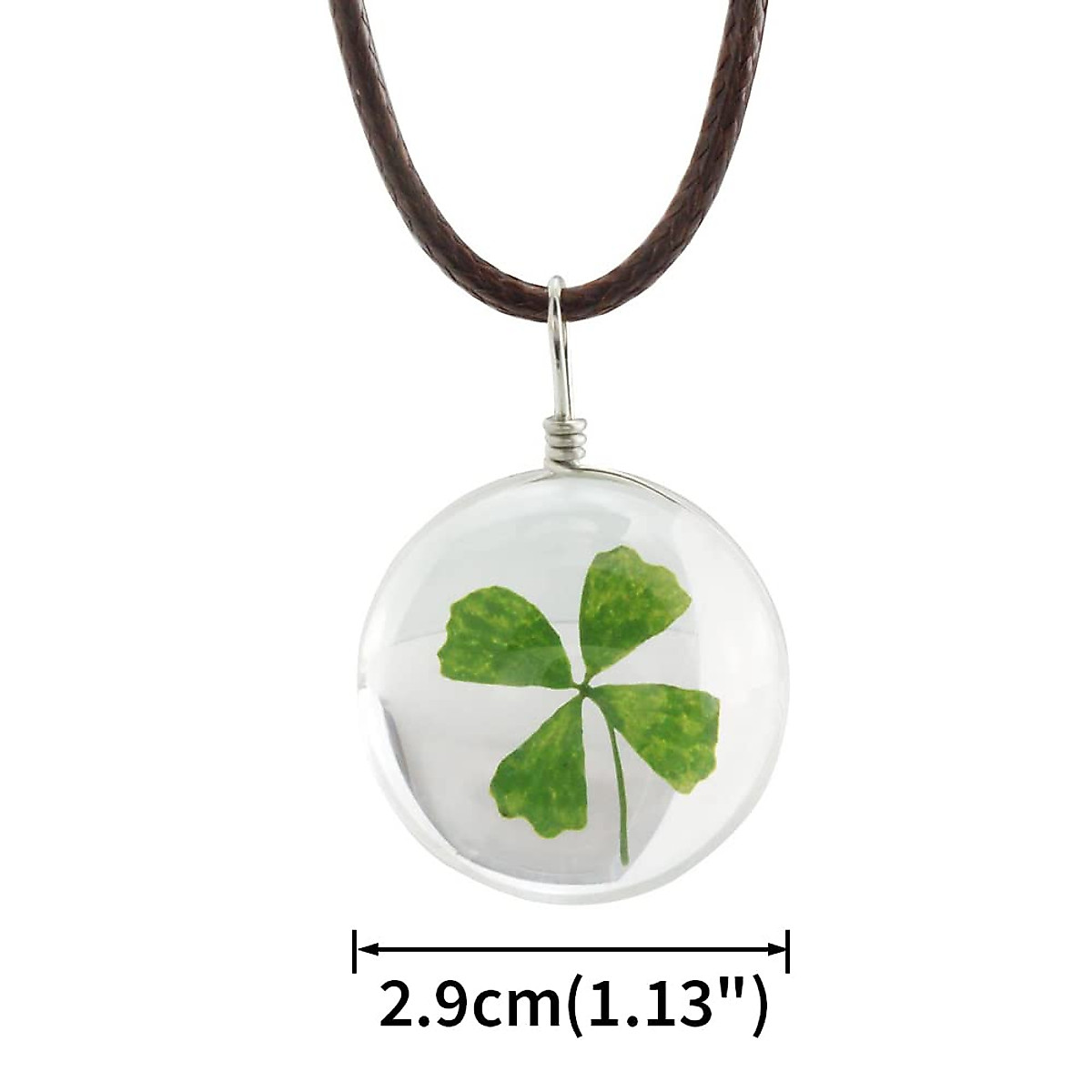 FM FM42 Dried Leaves Lucky 4-Leaf Clover in Glass Ball Pendant Necklace FN4010