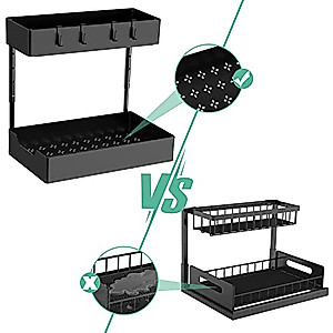 Under Sink Organizer, Height Adjustable Under Sink Organizers and Storage, 2-Tier Pull Out Cabinet Organizers and Storage with 4 Hooks & Cup for Kitchen, Bathroom, Countertop(1 Pack)