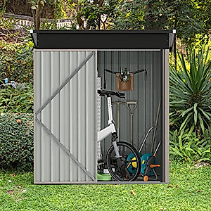 Breezestival Outdoor Storage Shed 5x3 FT, Utility Steel Tool Shed with Lockable Door and Air Vents, Galvanized Metal Shed for Garden Backyard Patio Lawn (5' x 3')