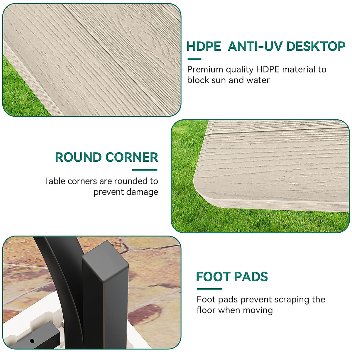 YITAHOME Picnic Table 6ft Heavy Duty Outdoor Picnic Table and Bench Resin Tabletop & Stable Steel Frame w/Umbrella Hole for Yard Patio Lawn Party Light Brown