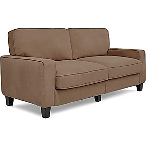 Serta Palisades 78" Track Arm Sofa, Easy Care Polyester, Soft Pillow Back, Pocket Coil Seat Cushions, Removable Covers, Loveseat or Couch for Small Spaces, Living Rooms or Bedrooms, Tan