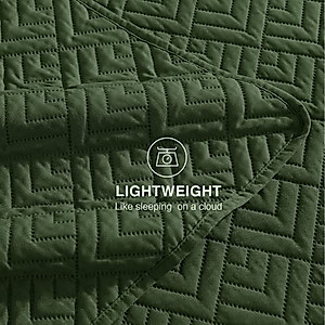 EXQ Home Quilt Set Full Queen Size Olive Green 3 Piece,Lightweight Soft Coverlet Modern Style Squares Pattern Bedspread Set(1 Quilt,2 Pillow Shams)