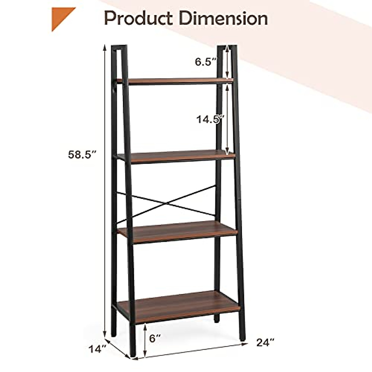 Tangkula 4-Tier Ladder Bookshelf, Freestanding Open Bookcase with Metal Frame & Anti-toppling Device, Industrial Wooden Storage Display Shelf Plant Stand for Living Room Study Balcony (2, 4-Tier)