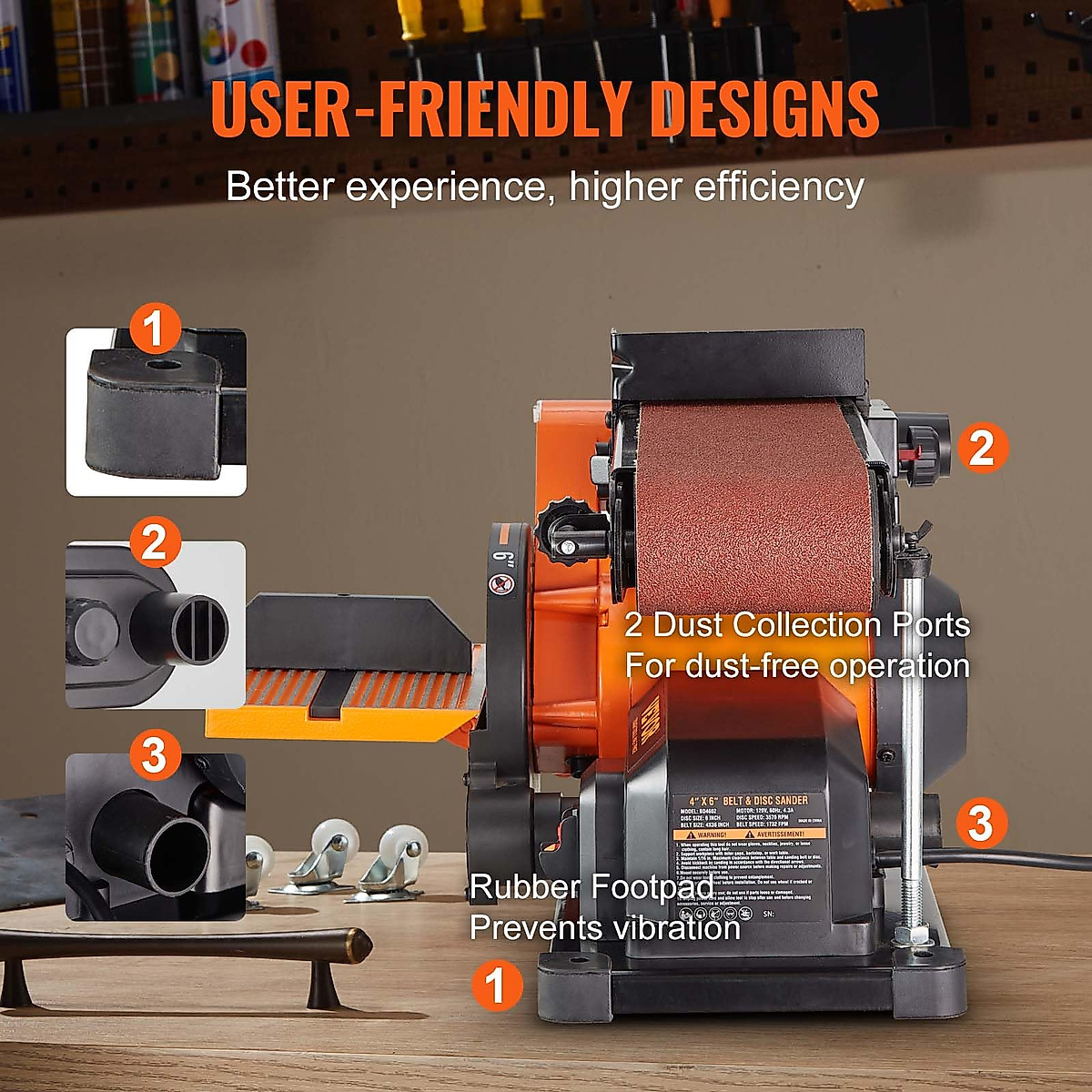 VEVOR Belt Sander, 6in. Disc Sander and 4x36 in. Belt Sander Combo with 4.3A Induction Motor, Powerful Woodworking Sander with Bench Mount and Cast Aluminum Work Table