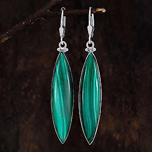 925 Sterling Silver Natural Malachite Handmade Drop & Dangle Earrings For Women, Mother's Day Gifts For Mom Wife Sister Her