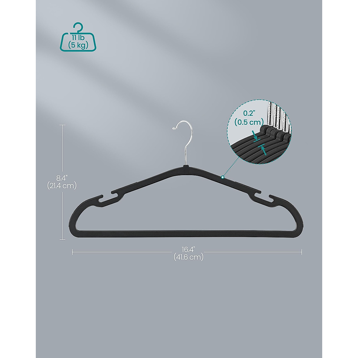 SONGMICS Clothes Hangers 50 Pack, Heavy-Duty Plastic Hangers, Coat Hangers with Wide Shoulder Notches, Pant Bar, 360° Swivel Hook, Space-Saving, 16.4 Inches, for Closet, Ink Black UCRP060B01