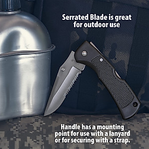 Maxam Extra Heavy-Duty Lockback Knife w/Leymar Handle - Fixed Blade Pocket Knife for Men, Hunting, Tactical & Survival, Includes Sheath
