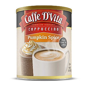 Caffe D’Vita Pumpkin Spice Cappuccino Mix - Pumpkin Spice Latte Mix, Gluten Free, No Cholesterol, No Hydrogenated Oils, No Trans Fat, 99% Caffeine Free, Pumpkin Spice Instant Coffee - 1 Lb Can, 6-Pack