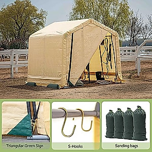 Weather Fast Outdoor Storage Shed Shelter with Roll-up Zipper Door S-Hooks and Sandbags, 6x6 Ft Waterproof and UV Resistant Portable Garage Carport, Motorcycle Bike ATV Tent Shed, Yellow
