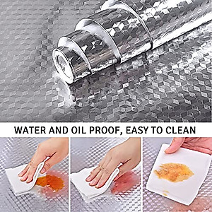 Zomine Kitchen Backsplash Stickers,15.7X196.9 inch, Self Adhesive Shelf Liner Drawer Liner Peel and Stick Foil Wallpaper Cabinets Shelf Sticker (Cube Texture-Silver)