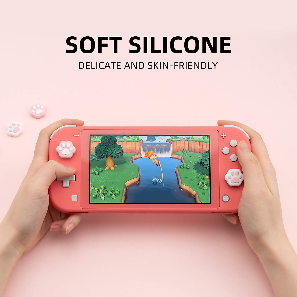 GeekShare Cat Paw Shape Thumb Grip Caps Soft Silicone Joystick Cover Compatible with Switch/OLED/Switch Lite,4PCS (Pink & Blue)