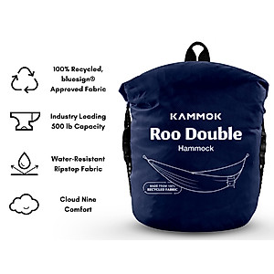 KAMMOK: Roo Double Hammock | Made from Strong & 100% Recycled Water Resistant Ripstop Fabric | Comfortable, Packable, Lightweight (Lifetime Adventure Grade Warranty), Midnight Blue