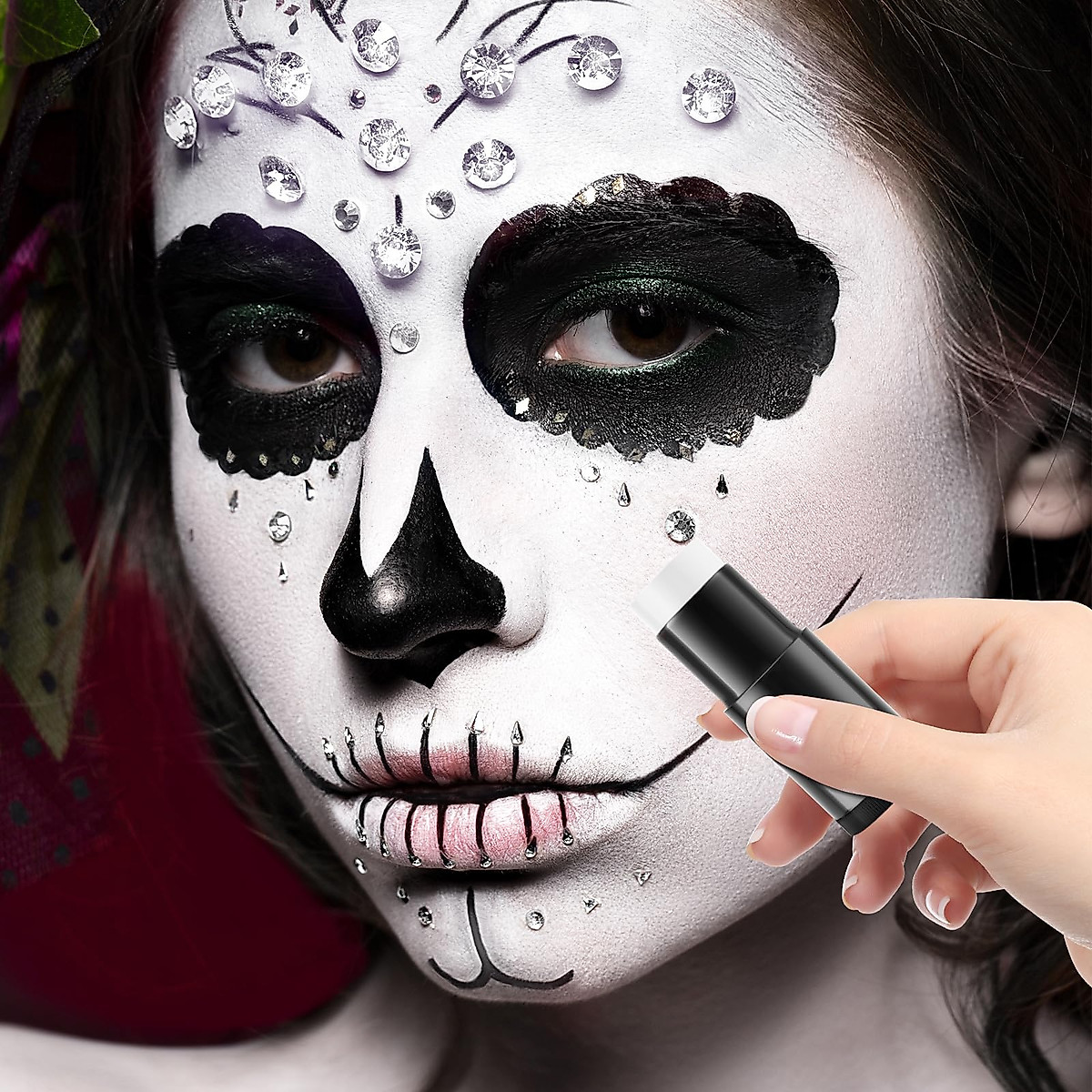 2 Pack Black White Face Paint Stick, Each Color 1 oz Cream Blendable Halloween Face Body Eye Painting Sticks for Sports Events Special Effects Makeup Kit, Full Coverage Skin Paints for Adults Kids