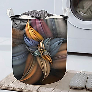 Binienty Large Capacity Laundry Hamper, Washing Laundry Basket with Handle, 3D Art Flower Print Dirty Clothes Storage