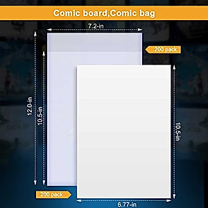 KKU 200 Count Current Comic Book Bags and Boards, Crystal Clear Acid Free Comic Bags and Boards, Comic Book Storage for Regular Comics