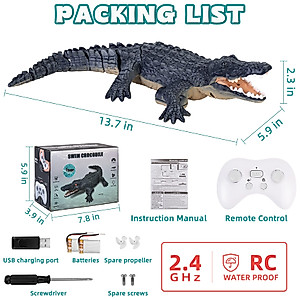 Outamateur RC Crocodile Boat,2.4GHz Alligator with Glowing Eyes,RC High Simulation Crocodile RC Boat Lake & Pool Toy,USB Rechargeable Waterproof Floating Alligator Toy for Kids Aged 6+