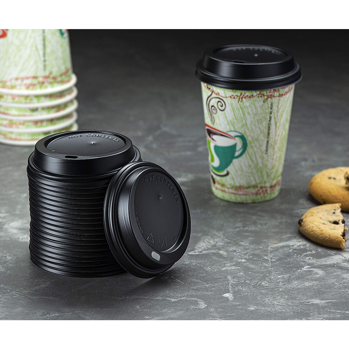 PaperMade Black Disposable Coffee Cup Lids (1000 Lids) - Resealable Dome Lids For Hot Or Cold Beverage Cups, 1 Case Fits Most 10 oz, 12oz, 16oz, 20oz Cups | Perfect For Travel, Coffee Shops & Take Out