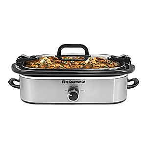 Elite Gourmet MST-5240SS Crock Slow Cooker, Locking Lid Adjustable Temperature Keep Warm Oven & Dishwasher-Safe Casserole Pan, 3.5Qt Capacity, Stainless Steel