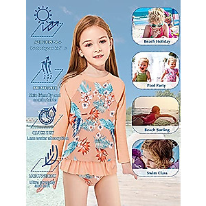 Girls Two Piece Swimsuits Baby Girls Long Sleeve Tankini Girls Rash Guard Set UPF 50+ Toddler Bathing Suit Swimwear Navy Watermelon 2-3T