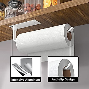 Paper Towel Holder - Self-Adhesive or Drilling, White Wall Mounted Paper Towel Rack Under Cabinet for Kitchen, Upgraded Aluminum Kitchen Roll Holder - Lighter but Stronger Than Stainless Steel!