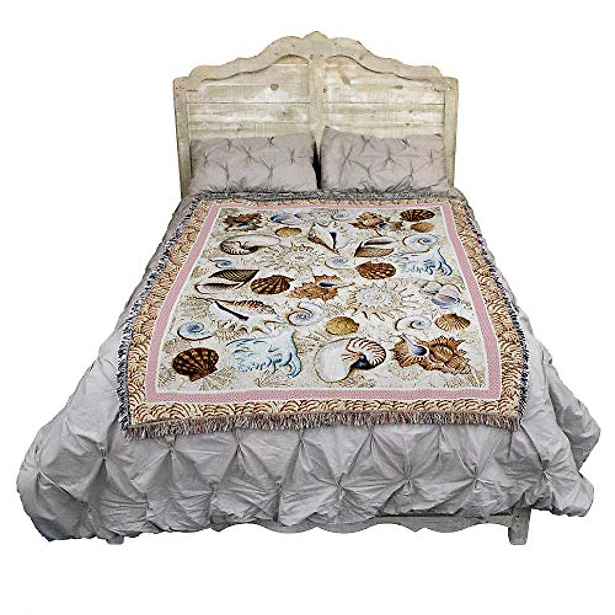 Pure Country Weavers Seashells Blanket by Elena Vladykina - Coastal Ocean Beach Gift Tapestry Throw Woven from Cotton - Made in The USA (72x54)