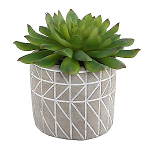 Flora Bunda Mid Century Artificial Plants Cactus Set of 2 Fake Succulent in 3" Cement Diamond line Pot Grey Planter, Potted Plants, for Home Office Decorations