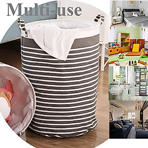 WEHUSE Waterproof Fabric Laundry Hamper Collapsible, 22 Inch Tall Grey Thickened Canvas Dirty Clothes Hampers for Bedroom, Kids Room Storage