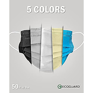 EG ECOGUARD Face Masks Disposable Made in USA, 4 Ply 5 Colored Masks Individually Wrapped Face Mask Breathable Comfortable Disposable Face Masks for Adults Men Women, 50 Pack